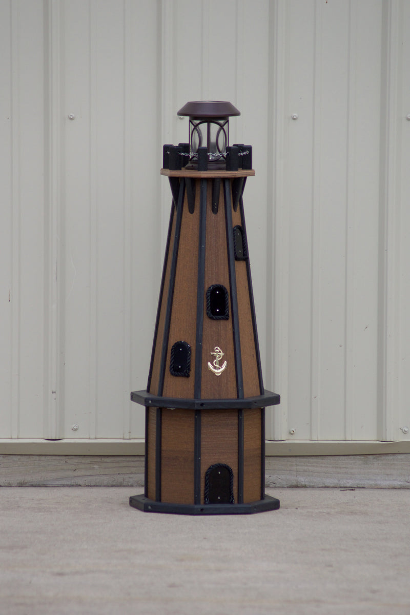 32" Octagon Solar Powered Poly Lighthouse Antique Mahogany with Black ...