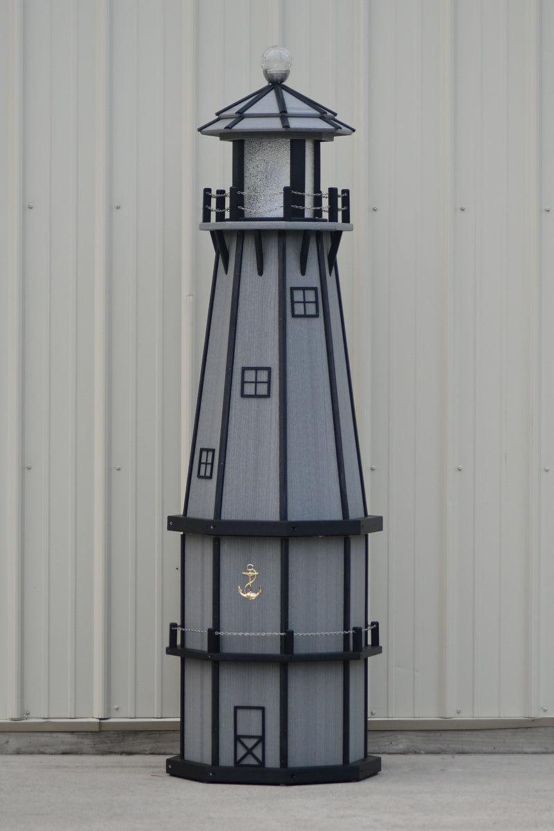 6 ft. Octagon Solar and Electric Powered Poly Lighthouse Driftwood Gra ...