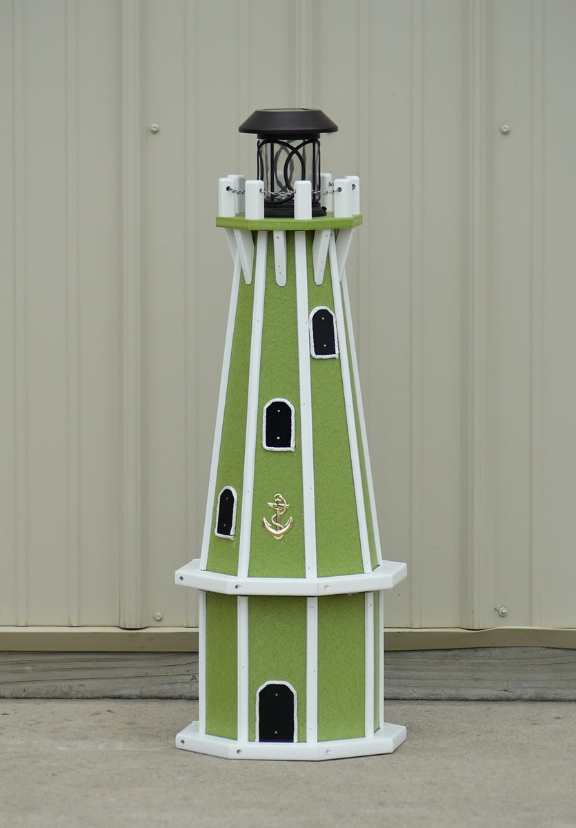 32" Octagon Solar Powered Poly Lighthouse Lime Green with White Trim ...