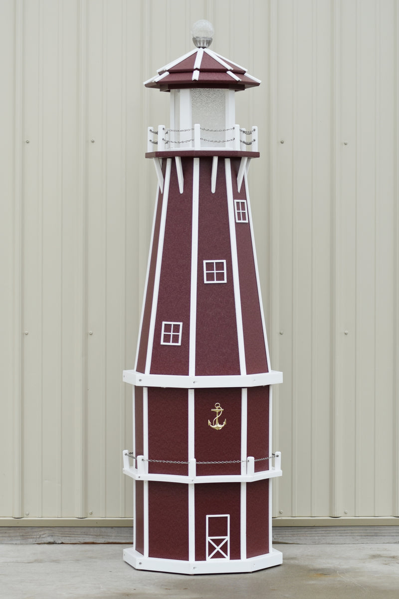 6 ft. Octagon Solar and Electric Powered Poly Lighthouse Cherry and Wh ...