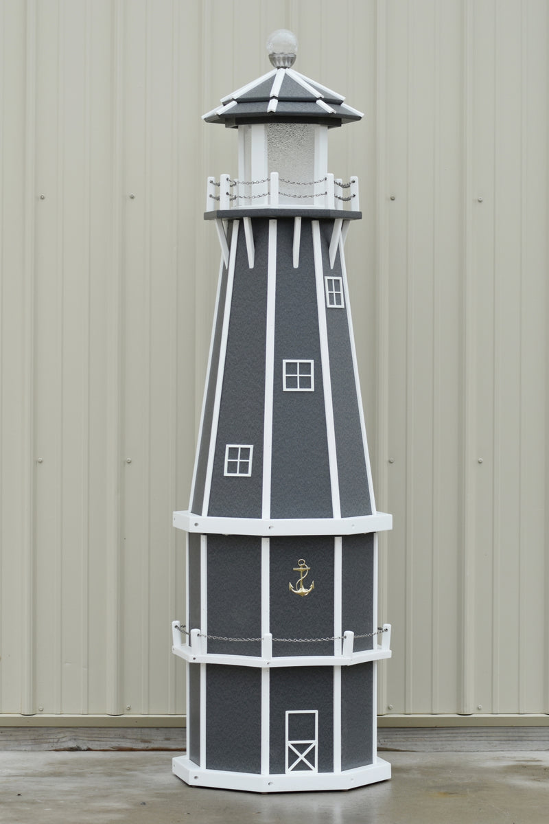 6 ft. Octagon Solar and Electric Powered Poly Lighthouses Gray and Whi ...